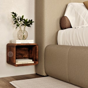 Narrow Floating Nightstand Solid Wood Shelf • Small Rustic Bedside ...