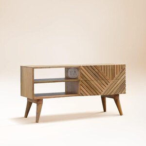Scandinavian TV Stand With Shelves on Side Wooden Tv Stand Tv Bench ...