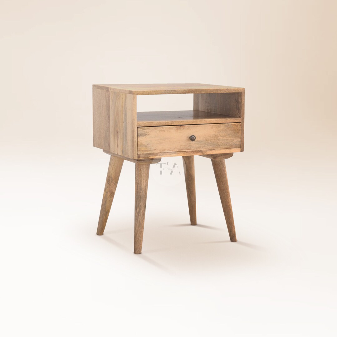 Nordic Bedside Table With Shelf Scandi Bedside Table With - Etsy
