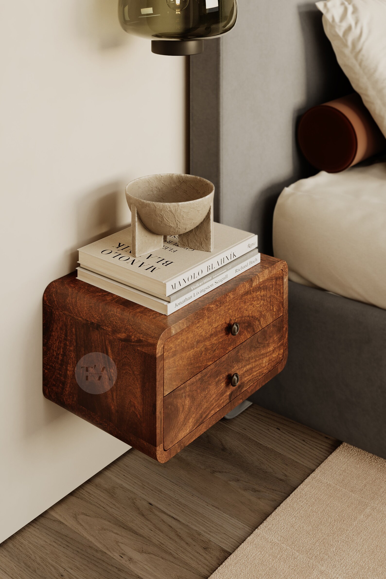 Mid Century Floating Nightstand Bedroom • Modern Floating Bedside Table ...