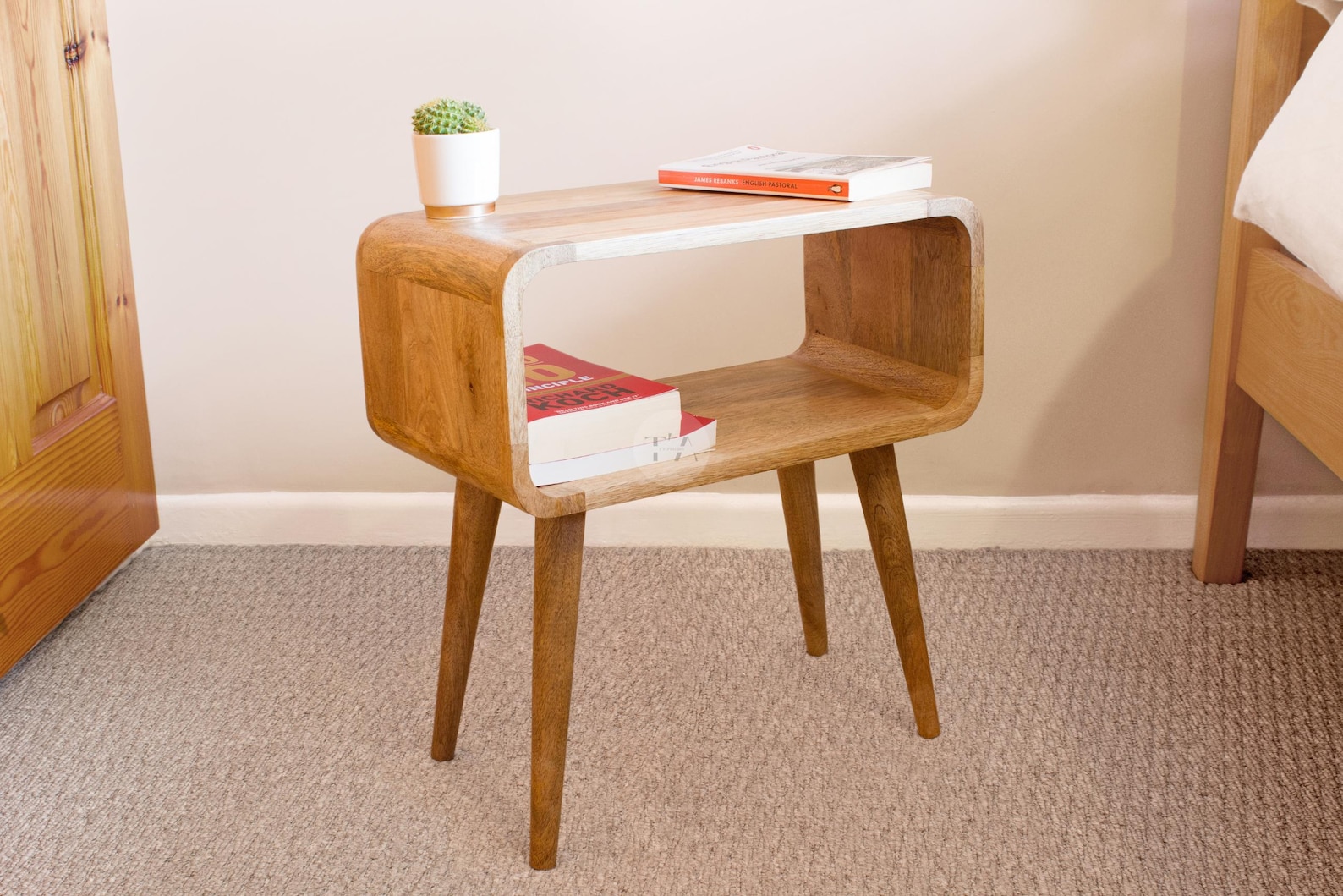 Small & Slim Scandi Bedside Table • Bedside Cabinet Open • Curved ...