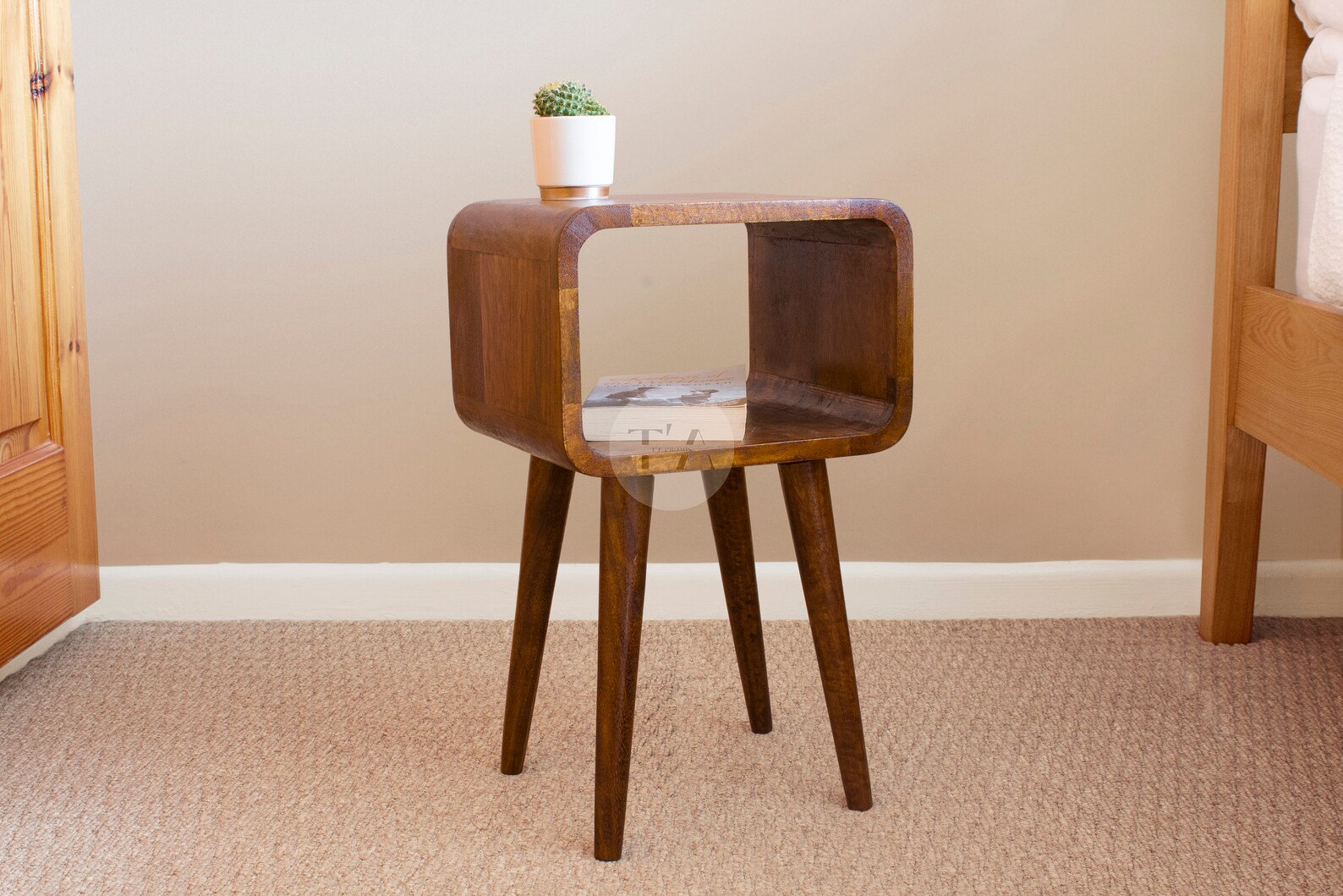 Small & Slim Scandi Bedside Table • Bedside Cabinet Open • Curved ...