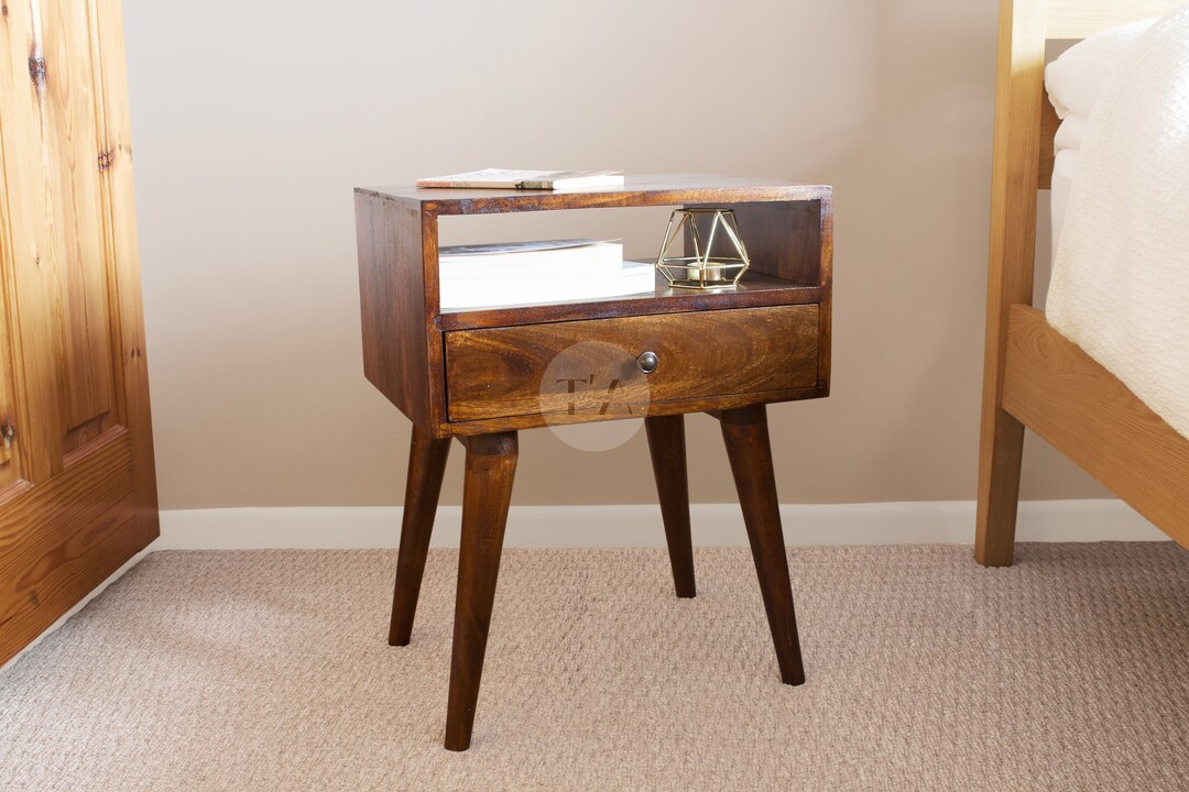 Rustic Bed Side Table Dark Wood Night Stand With Storage - Etsy