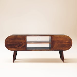 Tv Bench Wood Curved Tv Unit Alcove Slim Tv Stand Media Console for ...
