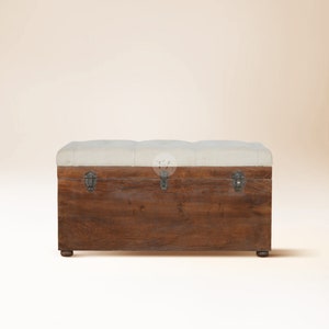 Upholstered Blanket Box Bench Rustic Storage Bench With Cushion Wooden ...