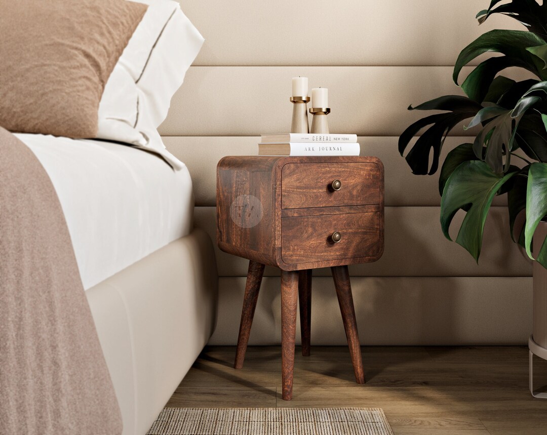 Slim Bedside Table Bedside Table Small Curved Bedside Table Dark Wood ...