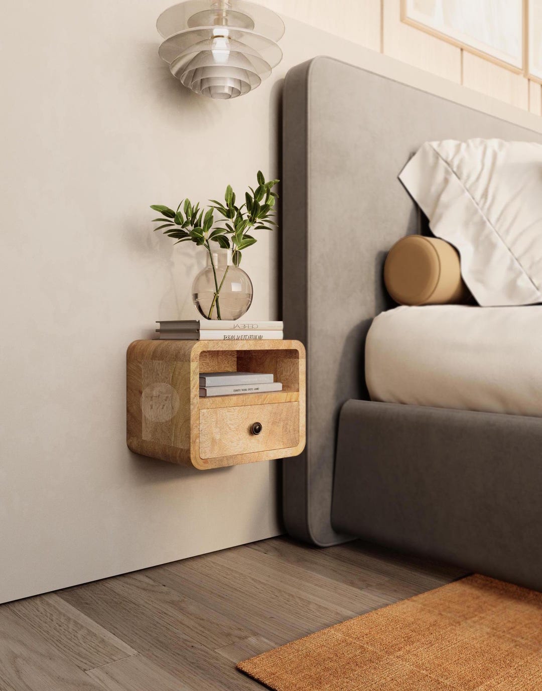 Narrow Wall Mounted Bedside Table • Small Floating Bedside Table ...