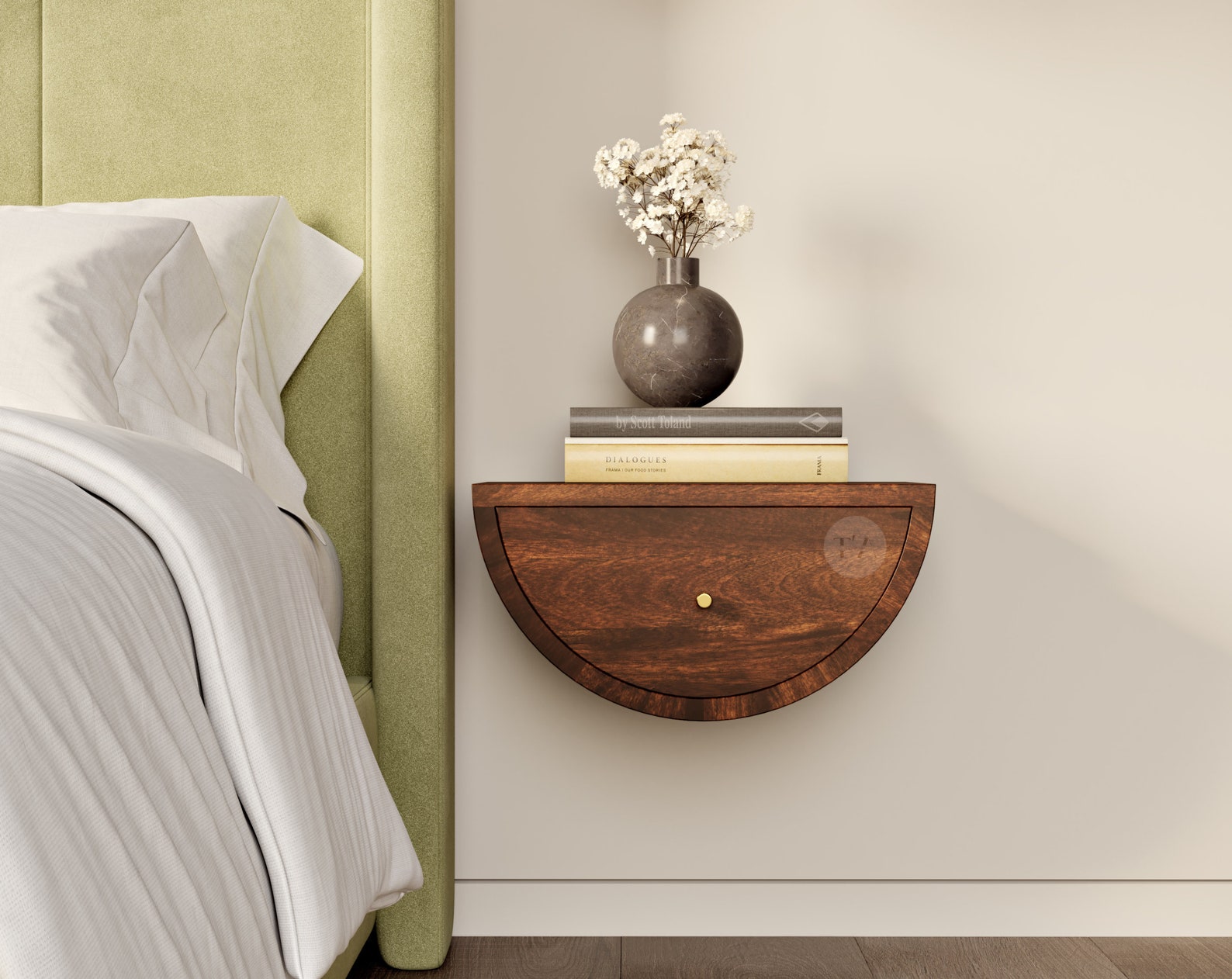 Curved Floating Bedside Table Arch • Mid Century Floating Nightstand ...