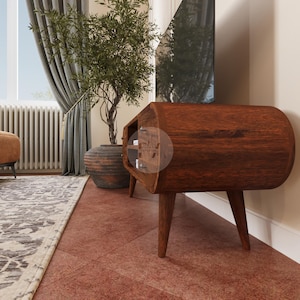 Tv Bench Wood • Curved Tv Unit Alcove • Slim Tv Stand Media Console for ...