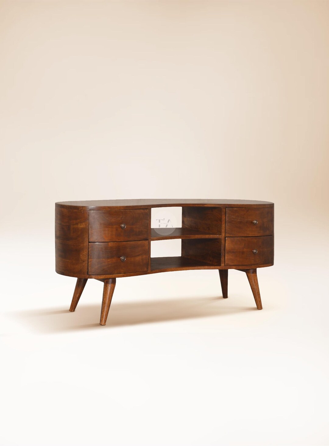Wooden Media Console With Cabinets Rounded Tv Unit for - Etsy UK