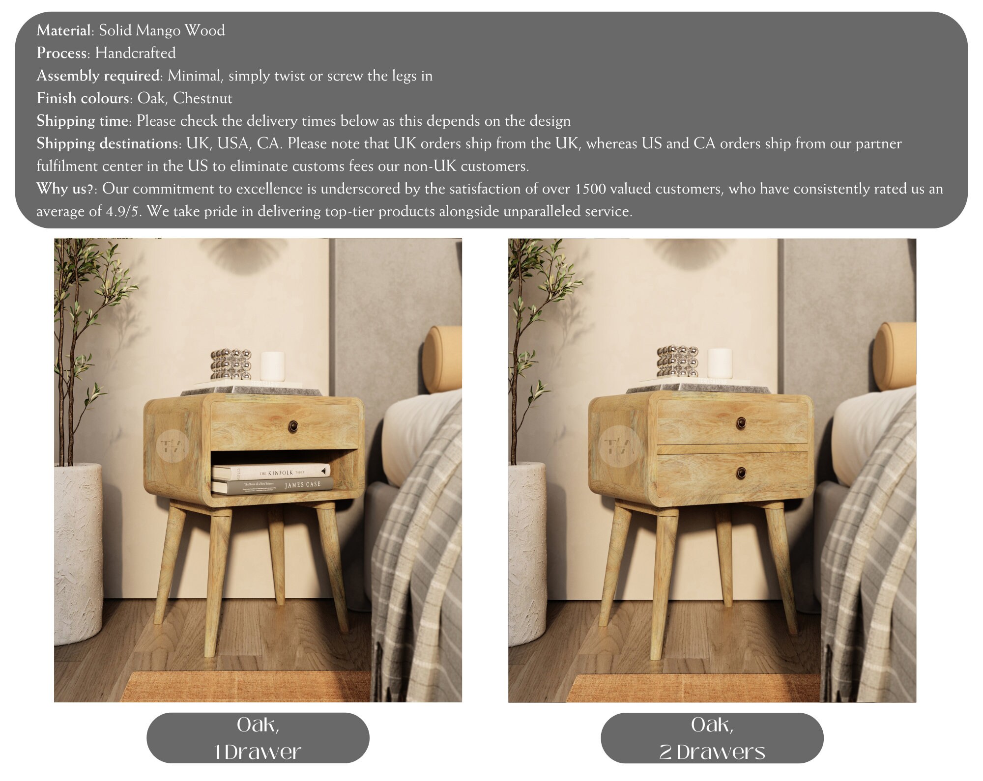 Bedside Cabinet • Wooden Bedside Table • Light Wood Bedside Table ...