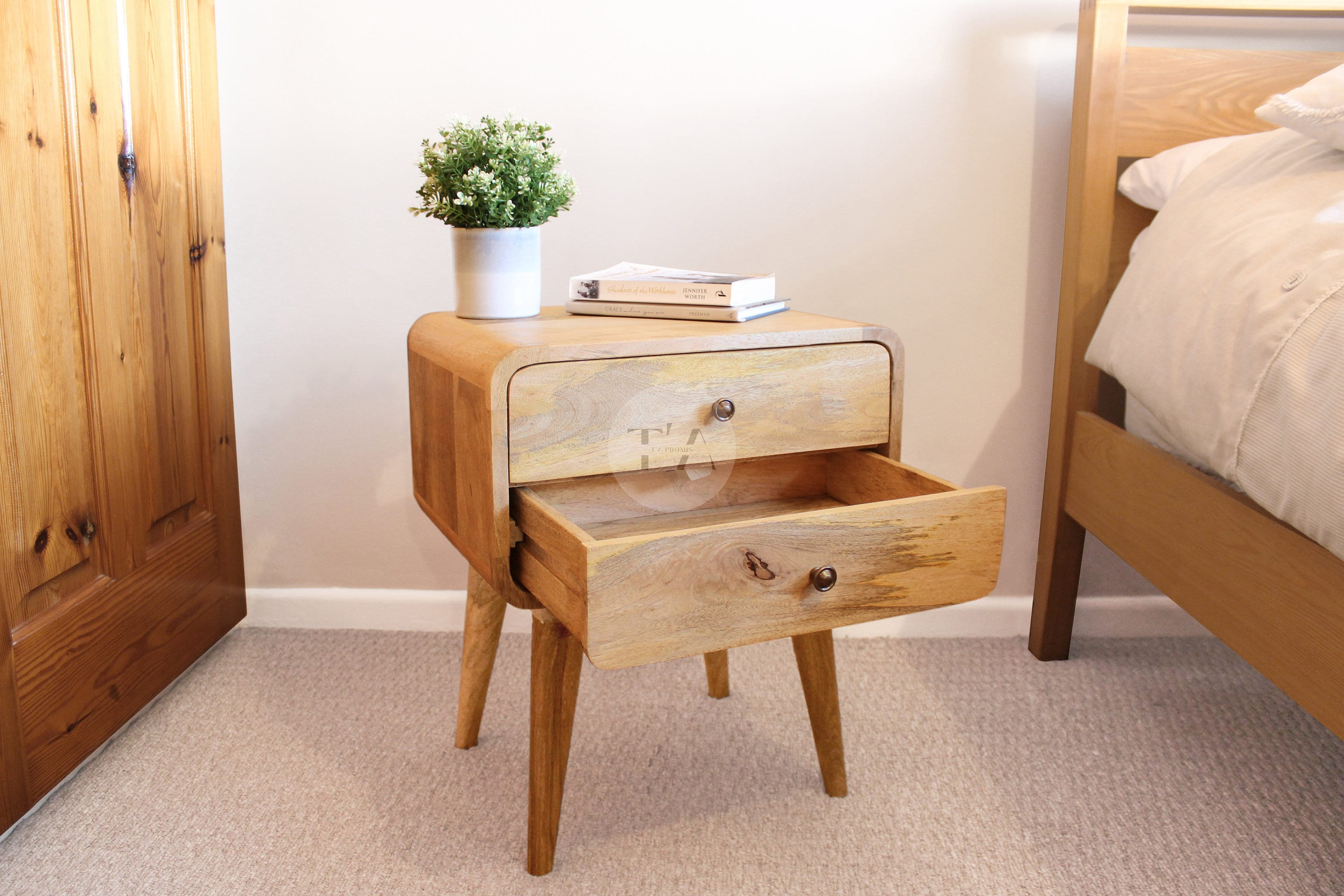 Bedside Cabinet Wooden Bedside Table Light Wood Bedside Table Round Bedside Table Bedside Table Oak Look Nightstand with Drawers Etsy