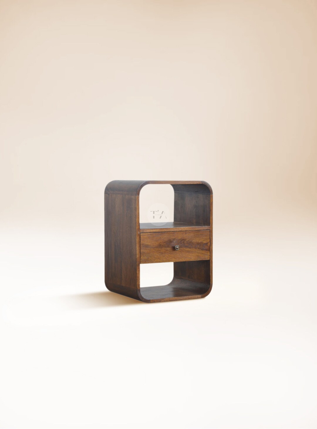 Rounded Corner End Table With Shelves Narrow Dark Wood End Table ...