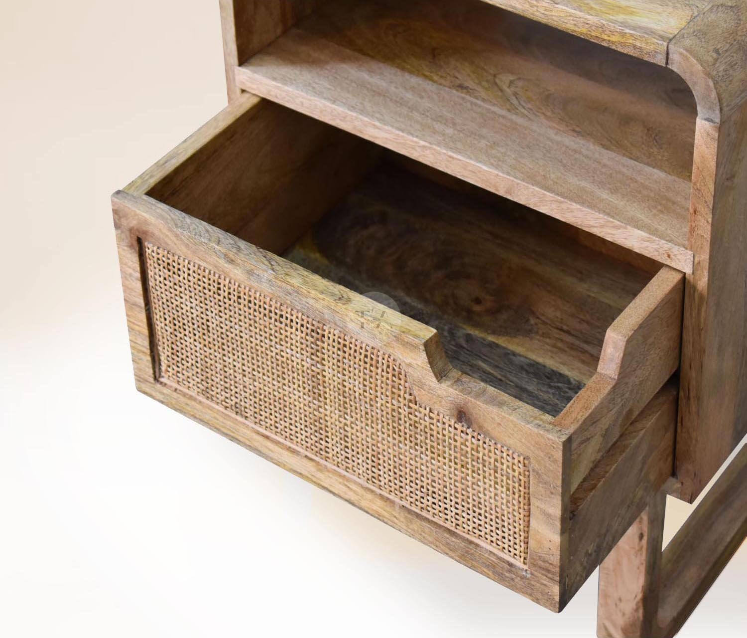 Rattan Bedside Table With Shelf & Drawer Farmhouse Bedside - Etsy