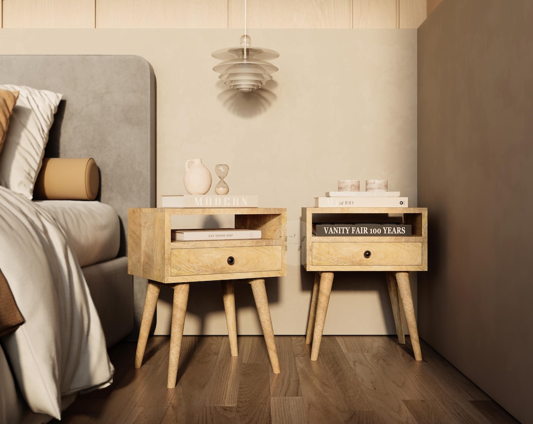 2x Bedside Tables • Pair of Nightstands Rustic • Set of 2 Oak Bedside ...