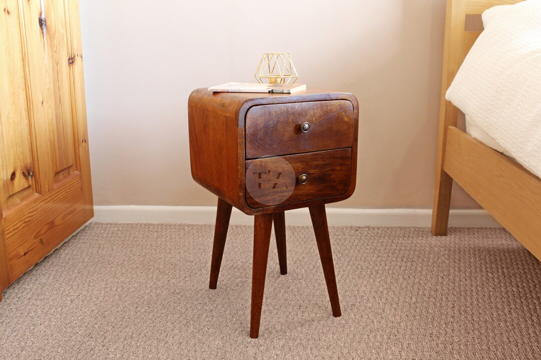 Slim Bedside Table Bedside Table Small Curved Bedside - Etsy