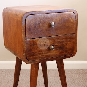 Slim Bedside Table • Bedside Table Small • Curved Bedside Table Dark ...