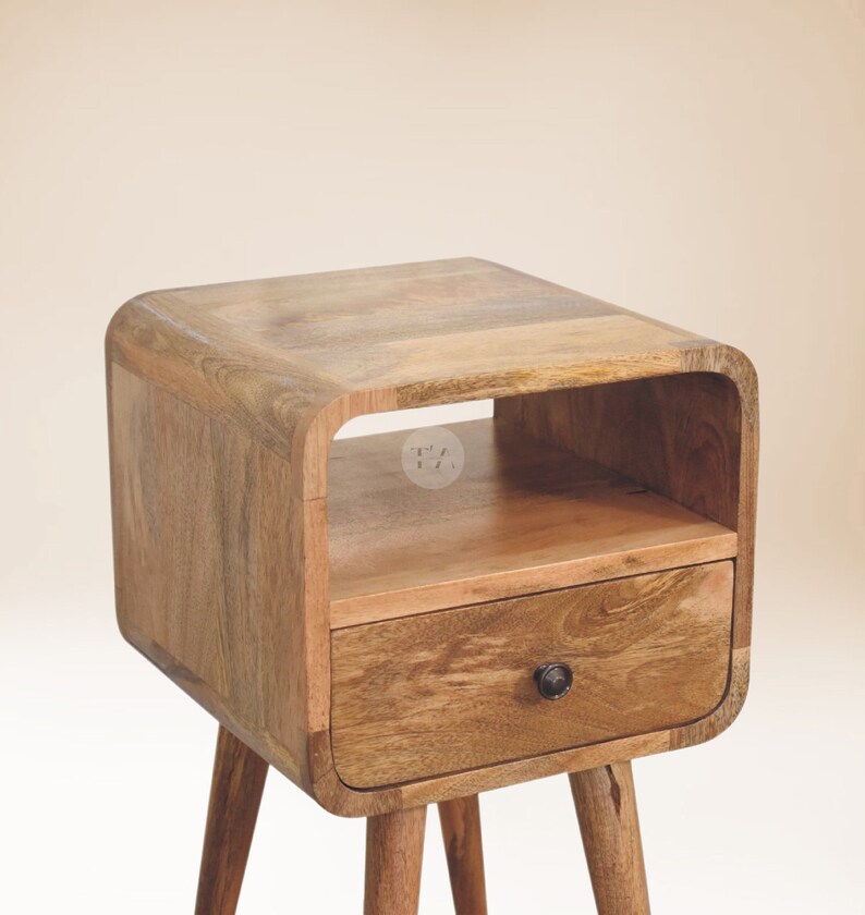 Small Curved Bedside Table With Open Shelf Minimalist - Etsy UK