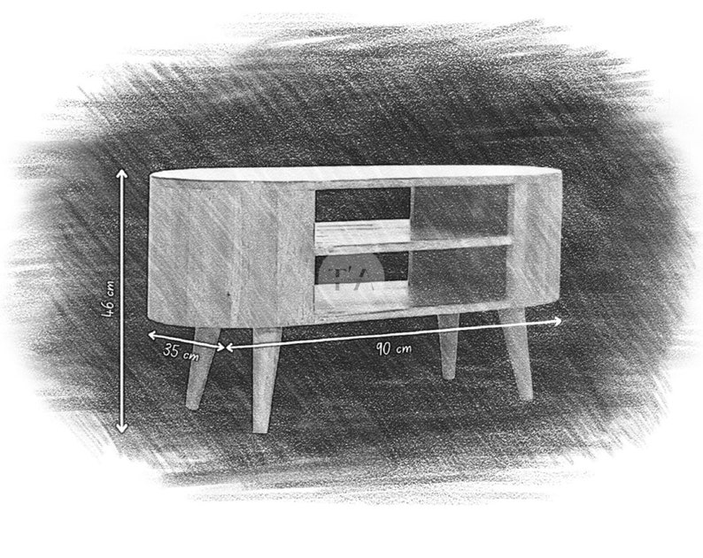Corner Tv Stand With Two Open Shelves for Bedroom • Retro Tv Unit Round ...