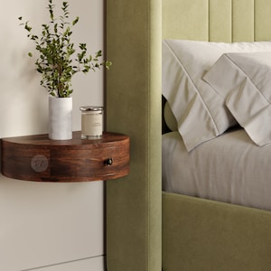 Half Moon Floating Bedside Shelf With Drawer • Crescent Bedside Table ...