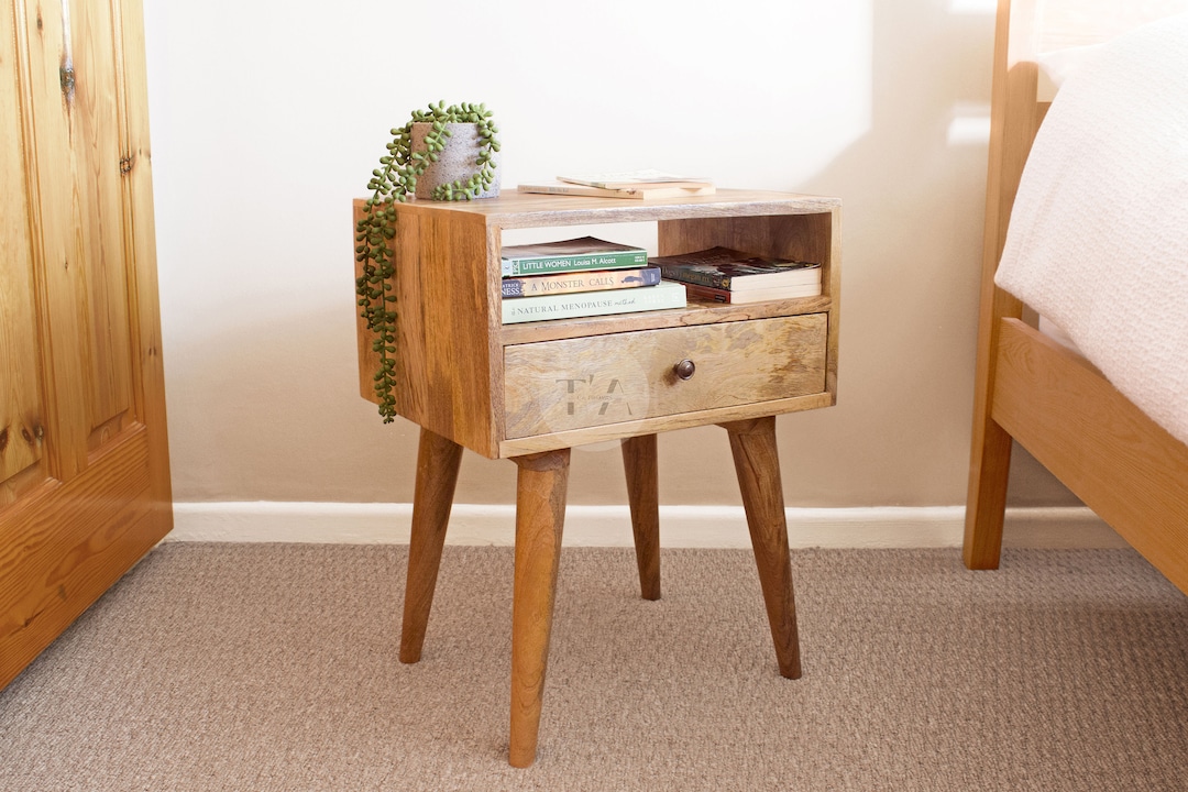 Nordic Bedside Table With Shelf • Scandi Bedside Table With Drawer ...