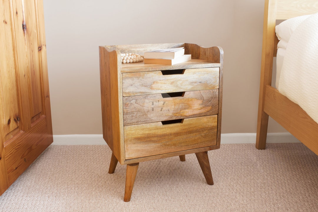 Large Nightstand Table Oak Finish • Farmhouse Nightstand for Bedroom ...