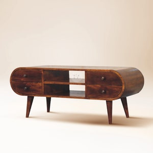 Tv Bench Wood Curved Tv Unit Alcove Slim Tv Stand Media Console for ...