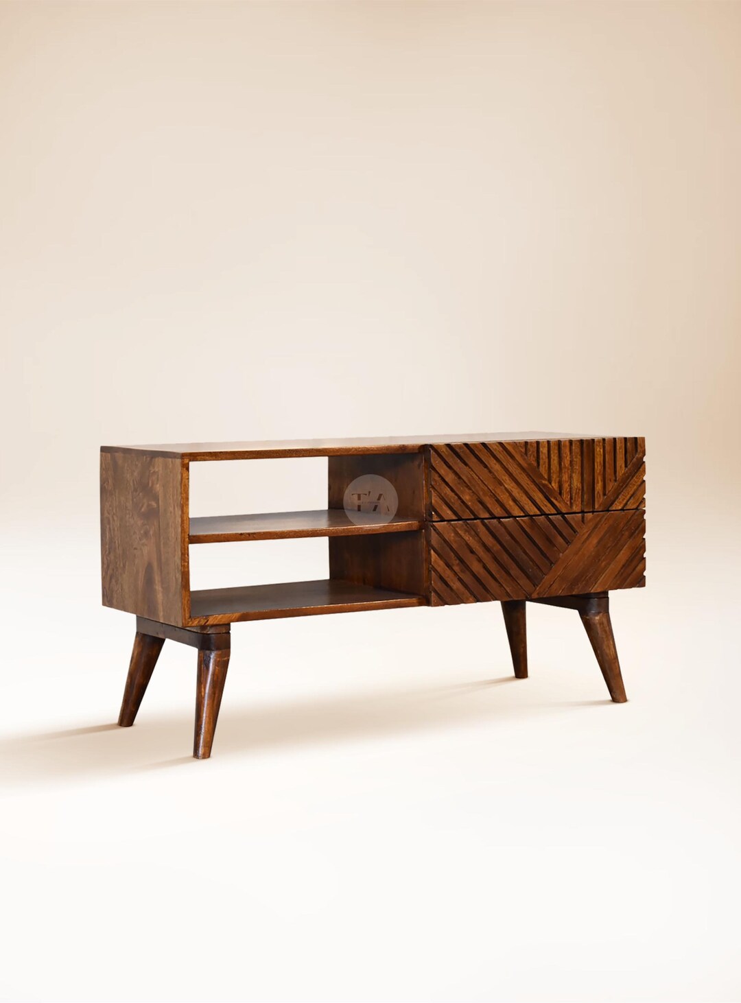 Scandinavian TV Stand With Shelves on Side Wooden Tv Stand Tv Bench ...
