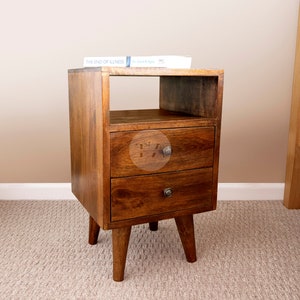 Rustic Bedside Table for Small Space Slim Nightstand With Drawers Low Wooden Bedside Table Max 30cm Narrow Wood Nightstand With Shelf Etsy