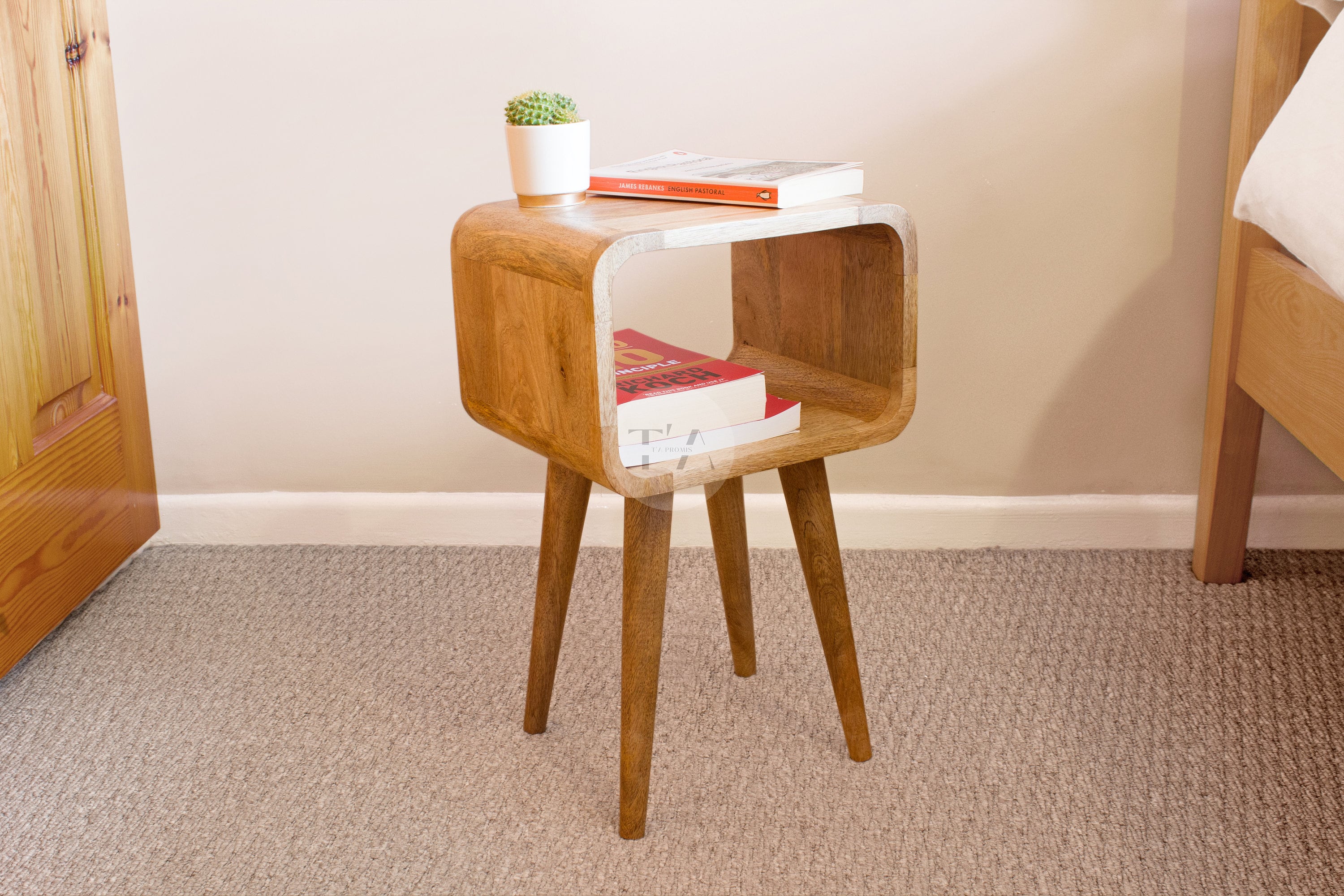 Small & Slim Scandi Bedside Table • Bedside Cabinet Open • Curved ...