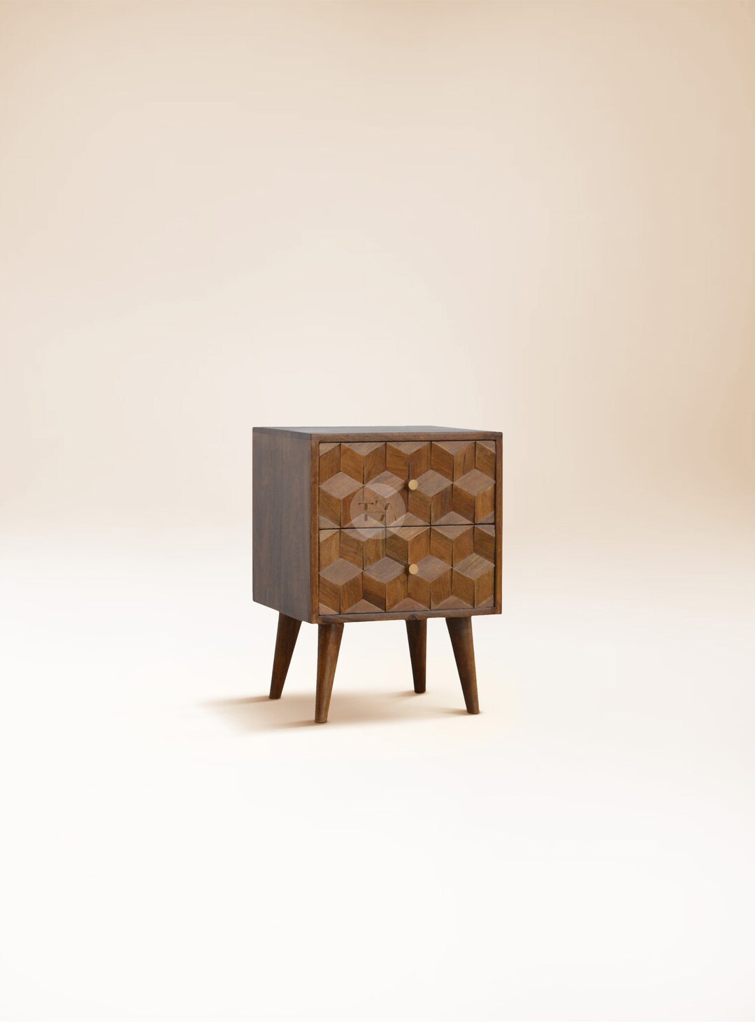 Square Bedside Table Art Deco 2 Drawer Nightstand End Table Hand Carved ...