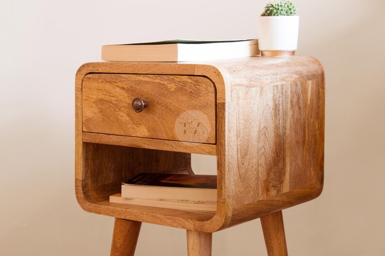 Small Curved Bedside Table With Open Shelf Minimalist - Etsy