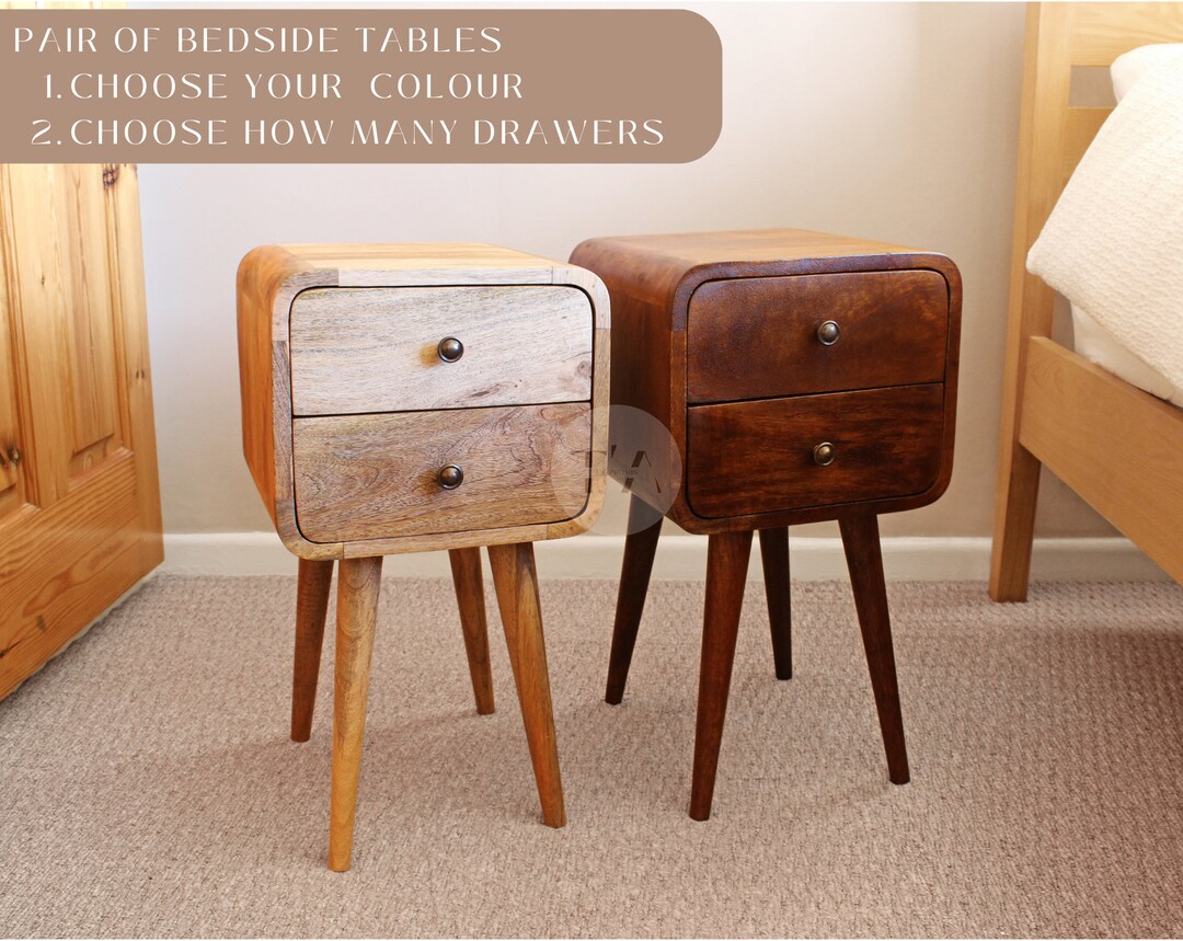 Bedside Table Pair Narrow • Nightstand Set of 2 • Pair of Bedside ...