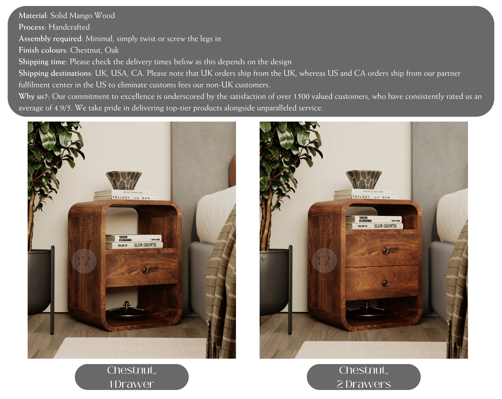 Bedside Table With Shelves • Curved Bedside Table Unique • Modern ...