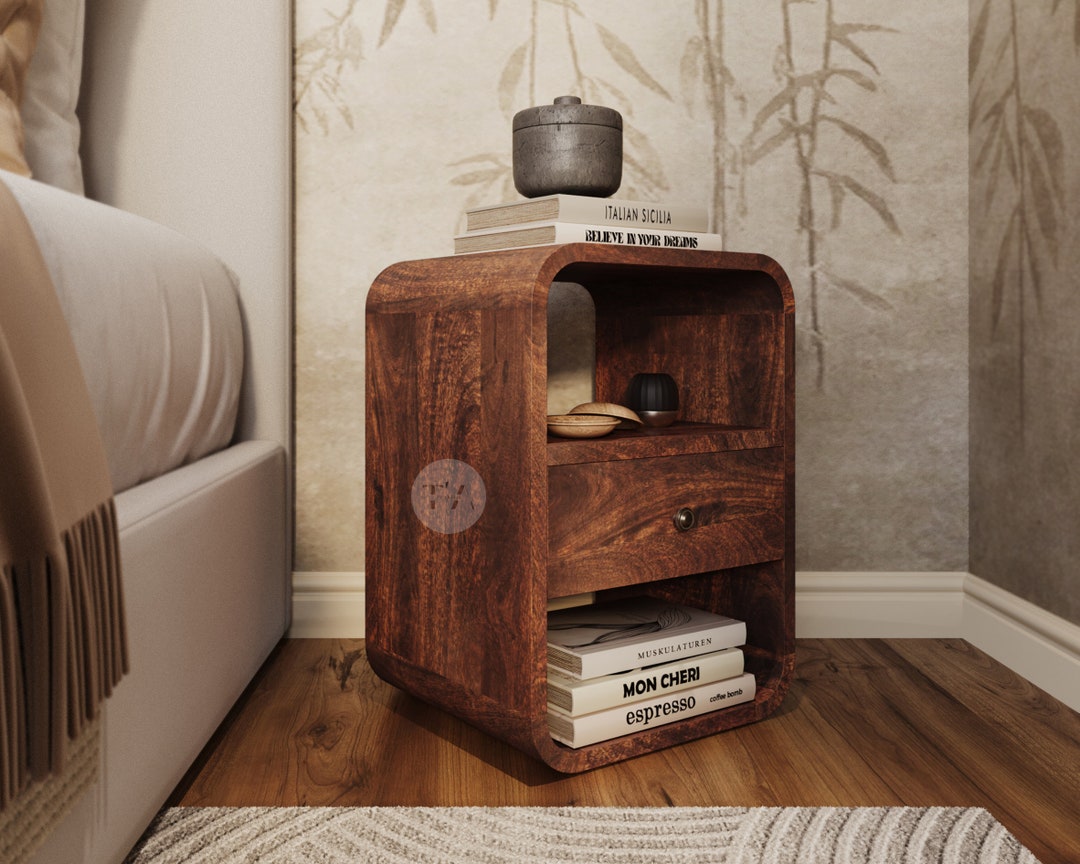 Bedside Table With Shelves Curved Bedside Table Unique Modern Farmhouse ...