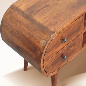 Tv Bench Wood Curved Tv Unit Alcove Slim Tv Stand Media Console for ...