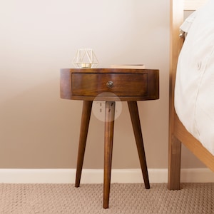 Round Bedside Table With Drawer • Small Round Side End Table Bedroom ...