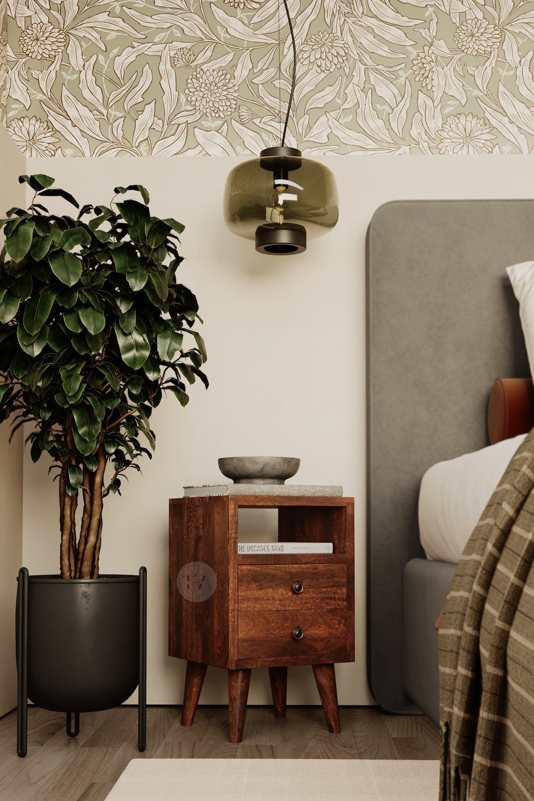 Rustic Bedside Table for Small Space • Slim Nightstand With Drawers ...