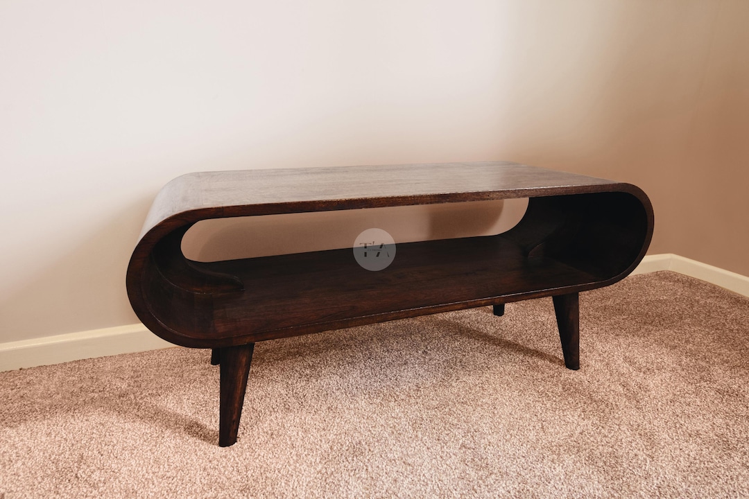 Walnut Stained Tv Stand Mid Century • Dark Walnut Tv Console • Rounded ...