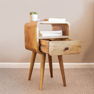 Small Curved Bedside Table With Open Shelf • Minimalist Bedside Table ...