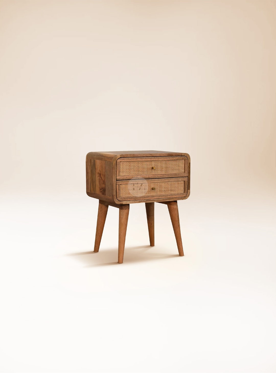 Woven Bedside Table With Drawers Rattan Nightstand With 2 Drawers Wood ...