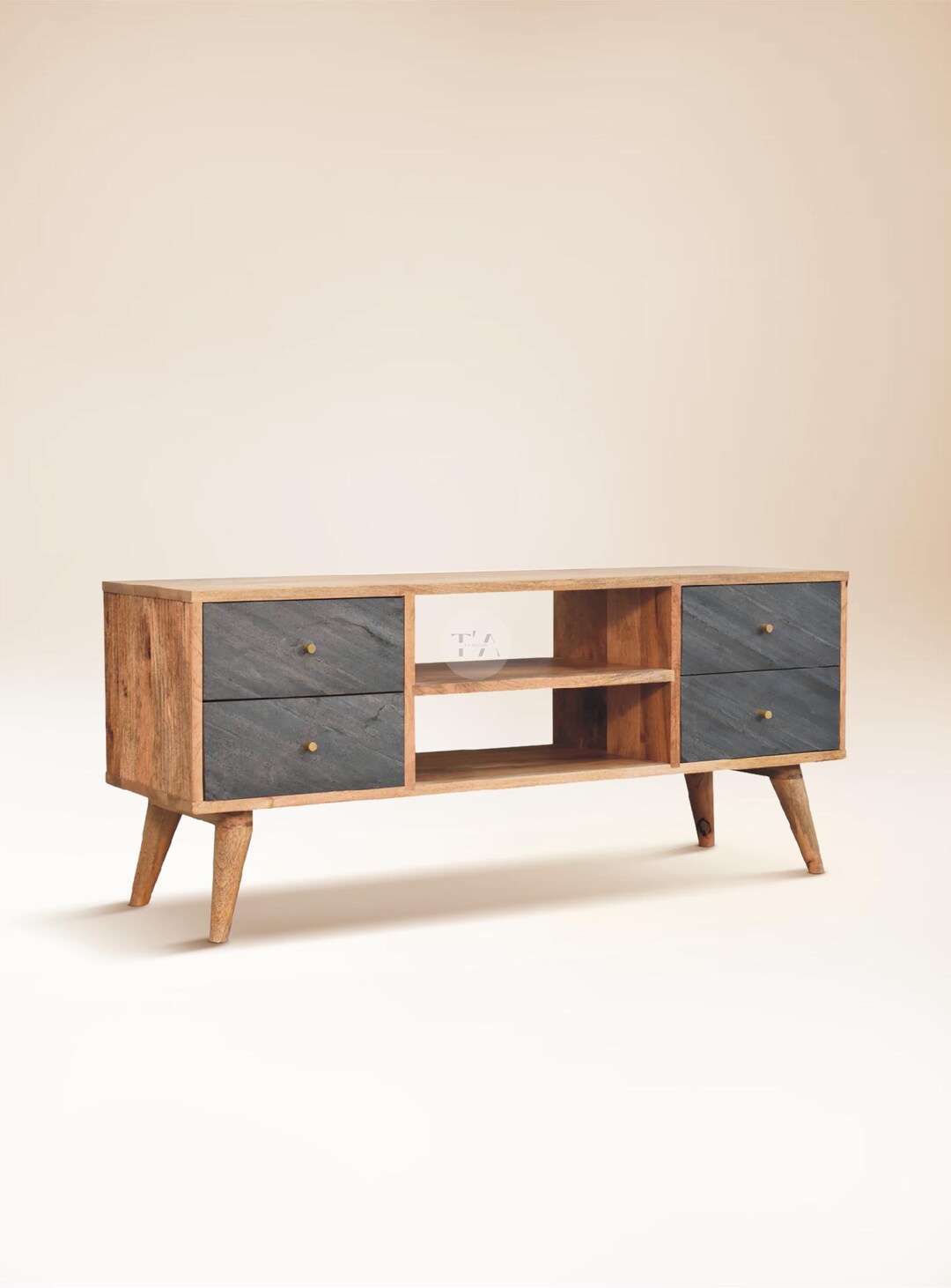 Slate Grey Tv Unit Natural Stone TV Stand Oak Grey Media Console With ...