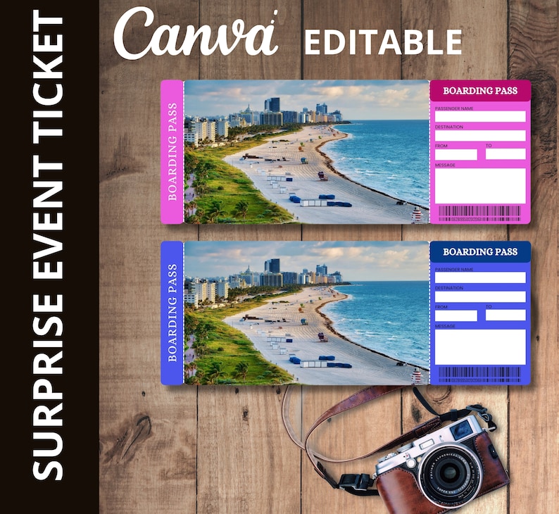 Miami Surprise Trip Gift Ticket, Boarding Pass, Canva Boarding Pass for ...