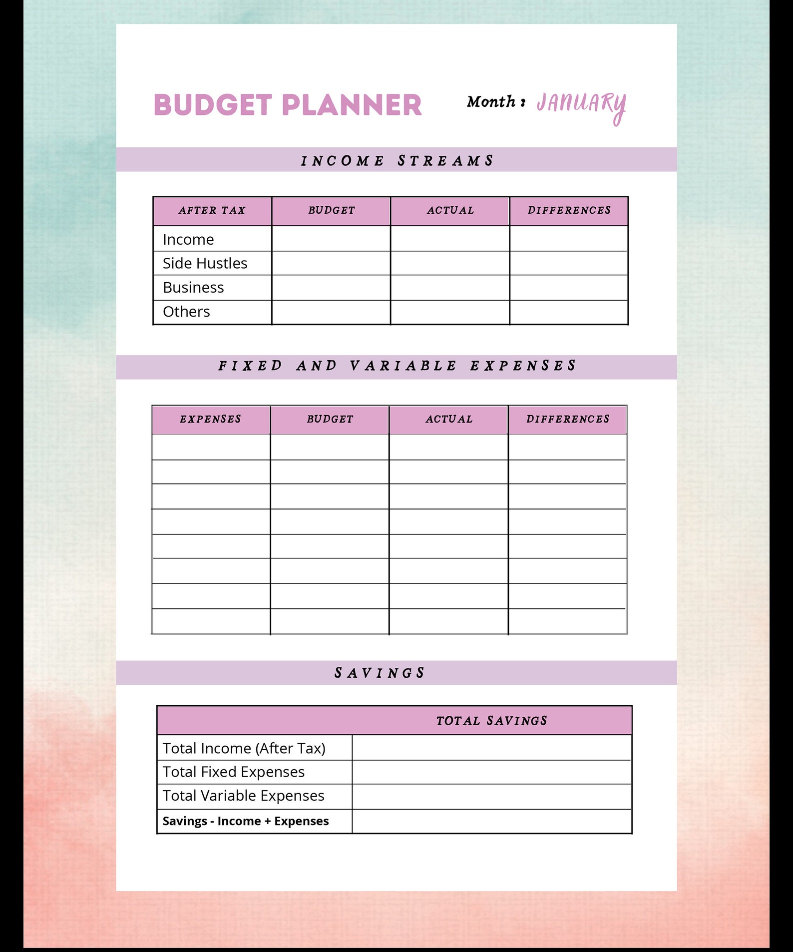 Printable Monthly Budget Planner, Printable Budget Plan Tracker ...