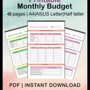 Printable Monthly Budget Planner, Printable Budget Plan Tracker ...