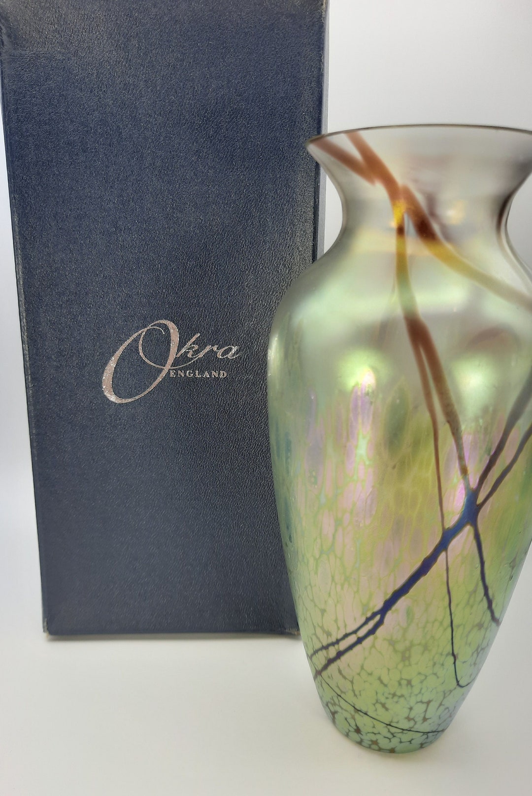 Okra Alchemy Glass Vase 21.5cm Tall - Etsy UK