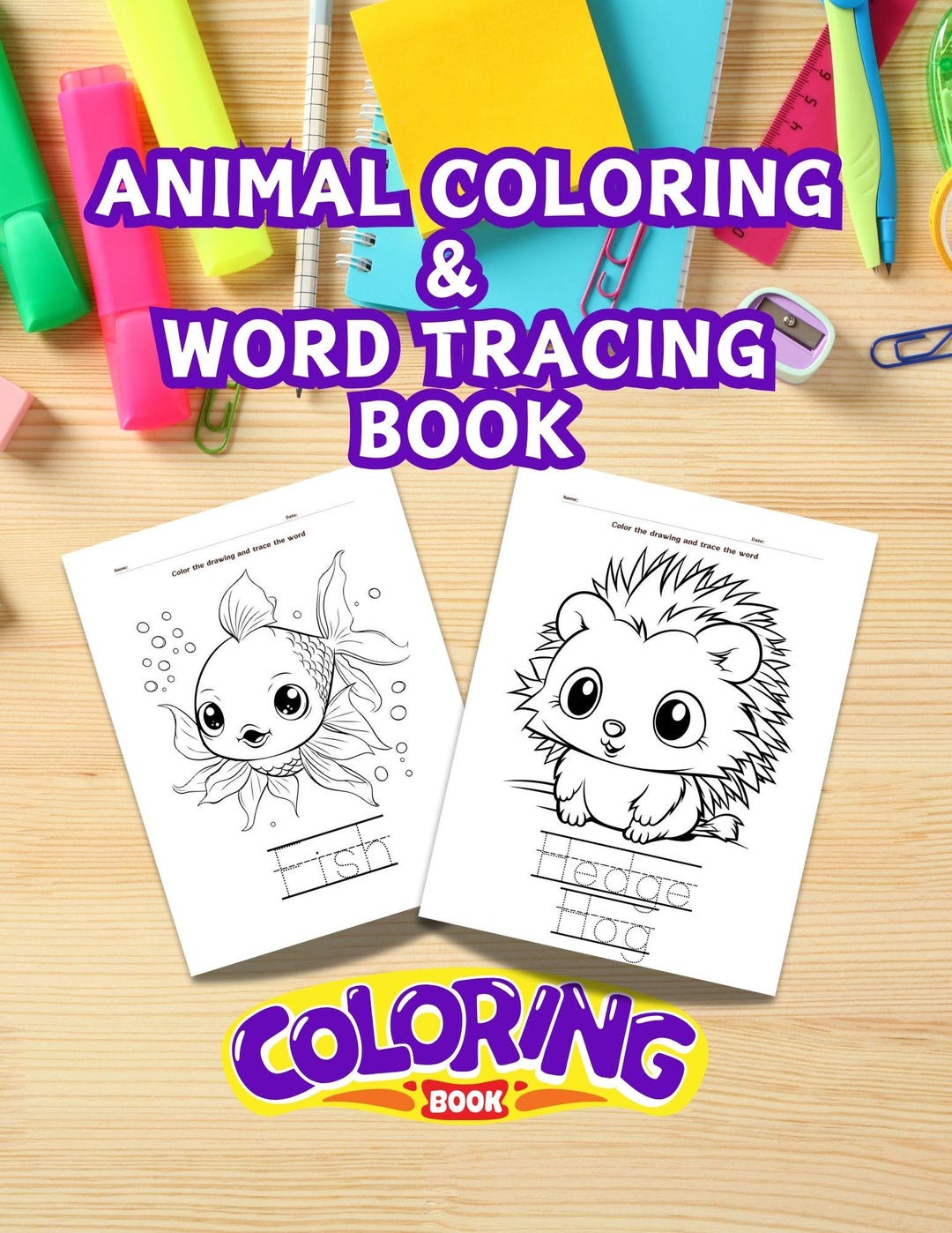 Animals and Word Tracing Coloring Book, Preschool, Educational ...