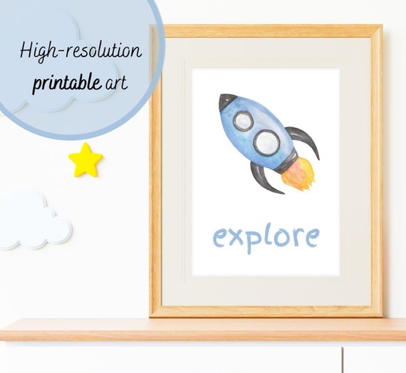 Outer Space Nursery Art ROCKET Printable Space Theme Art - Etsy