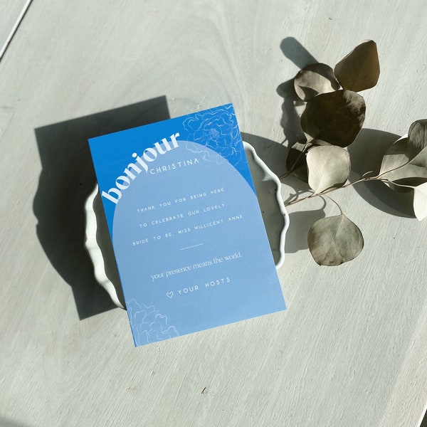 Bonjour Menu, Blue Menu, Colorful Menu, Customizable, Editable Instant ...