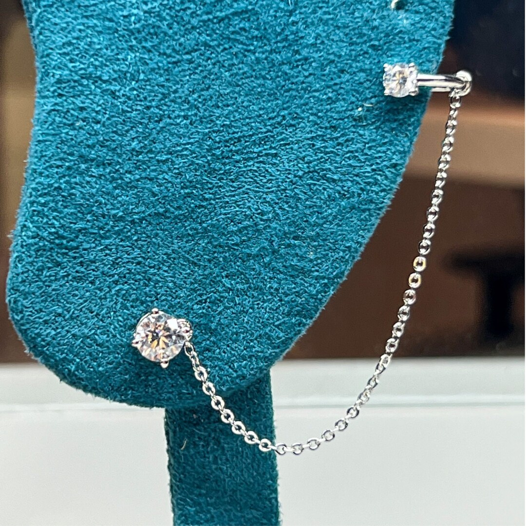 Ear Cuff Chain Earrings in Sterling Silver Long Chain Ear Cuff With ...